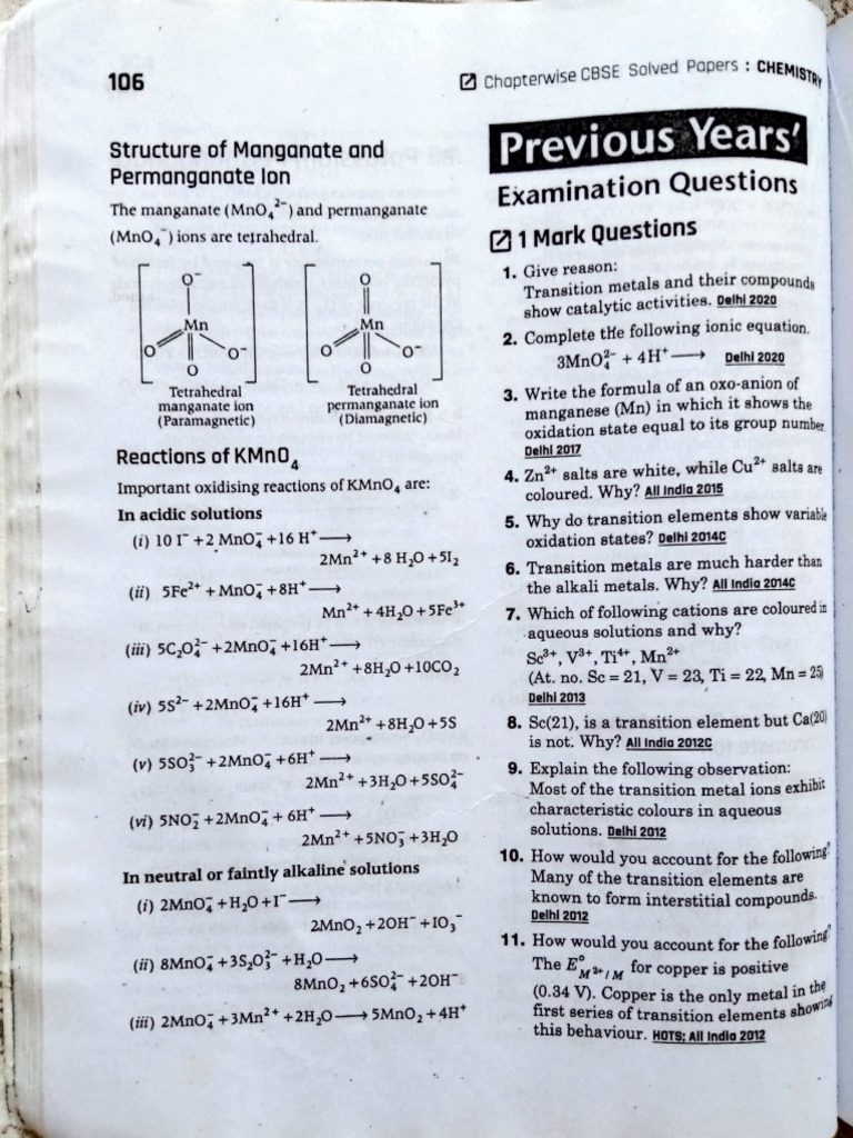 Manganate and Permanganate Structures | PDF | Transition Metals | Manganese