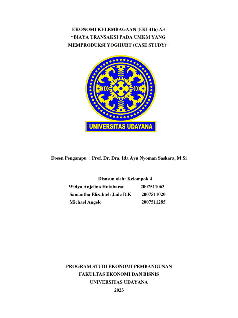 Kelompok 4 - BIAYA TRANSAKSI PADA UMKM YANG MEMPRODUKSI YOGHURT (CASE STUDY) | PDF