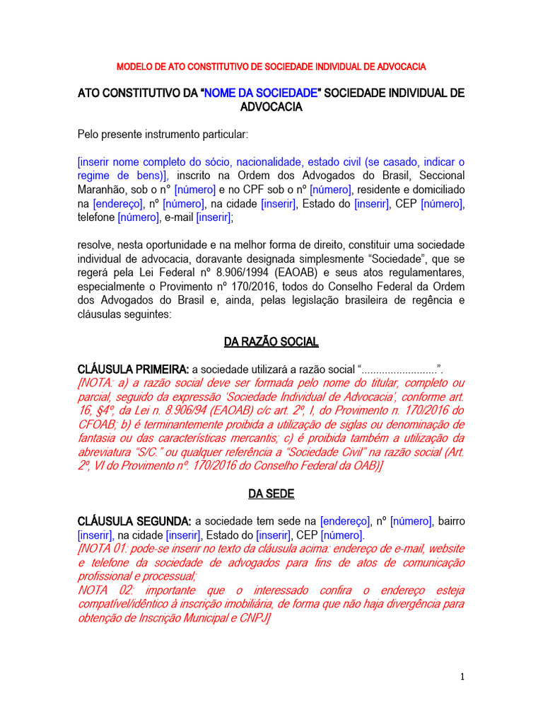 Modelo de Ato Constitutivo | PDF | Advogado | Balancete
