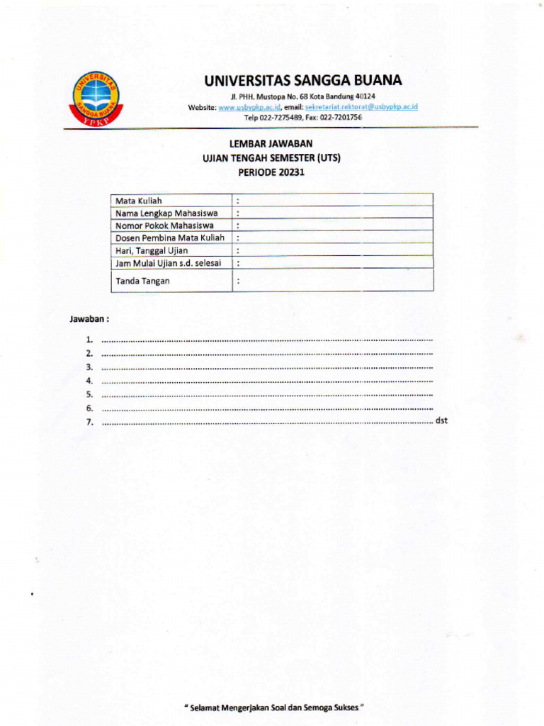 Lembar Jawaban UTS Ganjil 2023-2024 | PDF