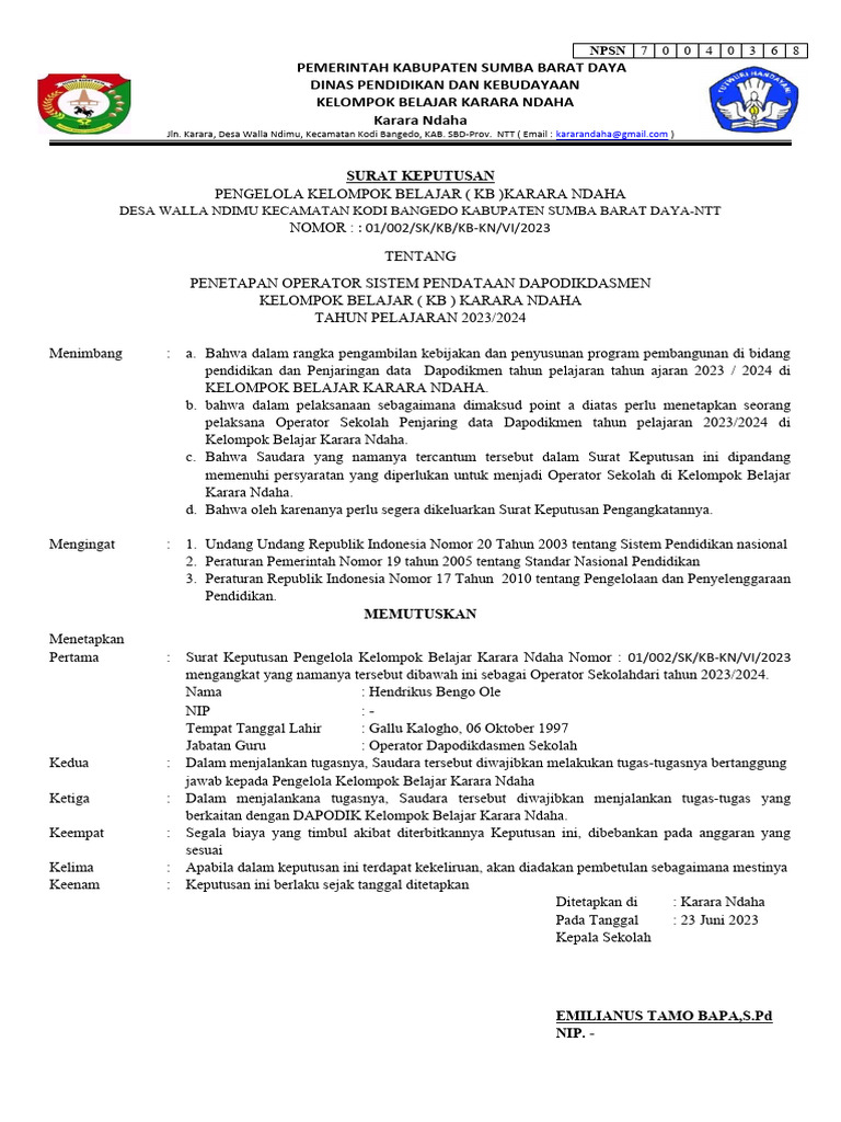 SK Ops Sekolah 2023 | PDF