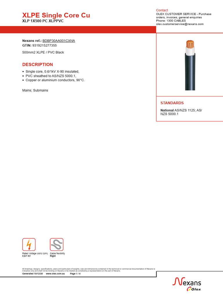 Olex XLPE Single Core Cu 500mm2 | PDF | Electrical Conductor ...