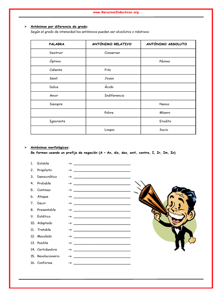 Ejercicios de Antónimos para Tercero de Secundaria 4 1 | PDF