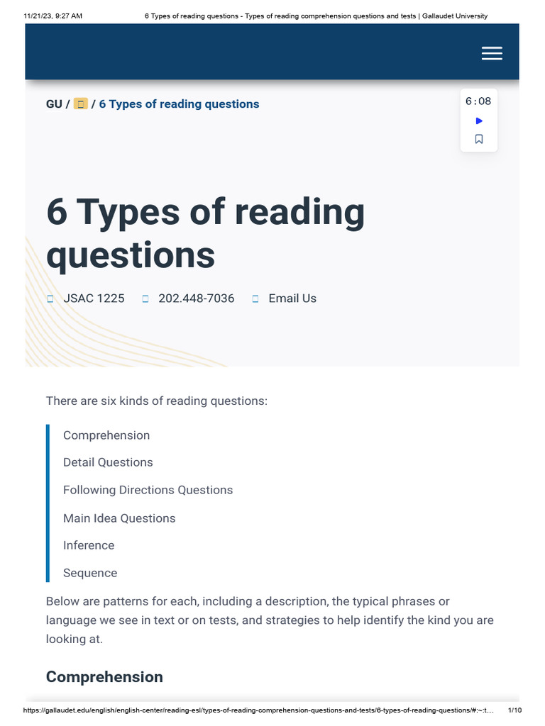 6 Types of Reading Questions - Types of Reading Comprehension Questions ...