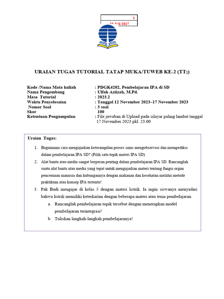 Tugas Tutorial 2 - PDGK 4202 | PDF
