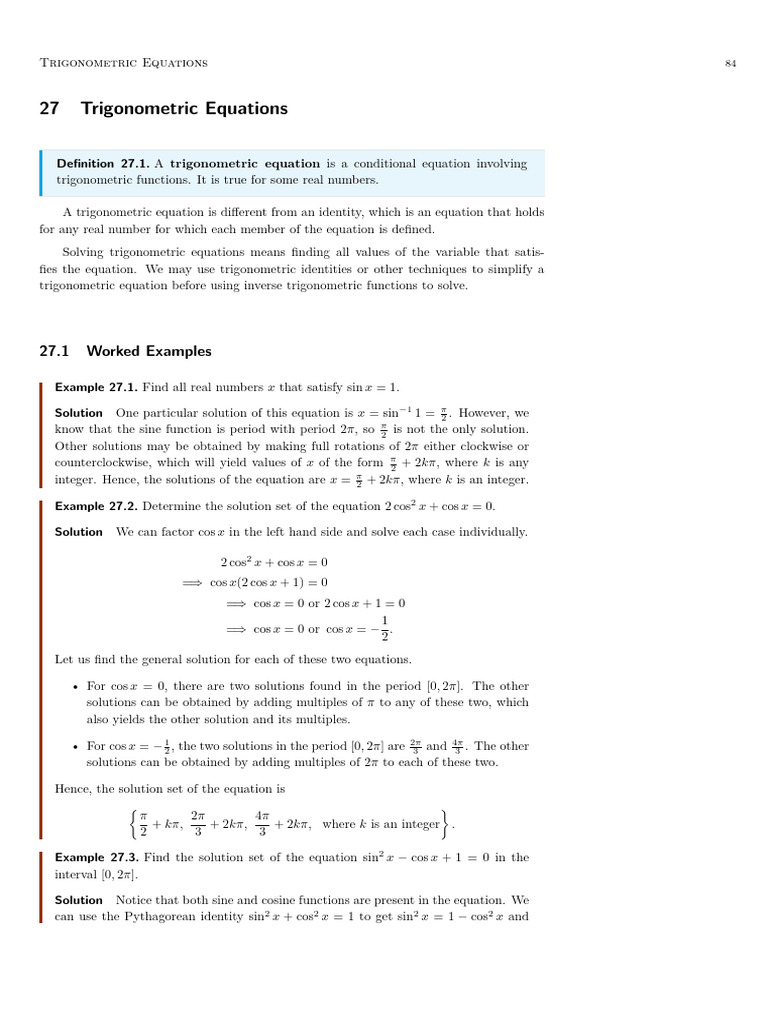 27 Trigonometric Equations | PDF | Trigonometric Functions | Equations