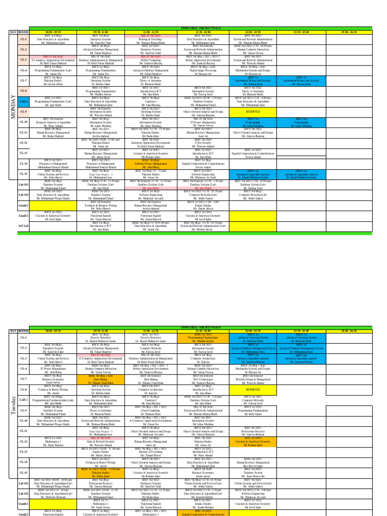Week-8 TIMETABLE - Fall 2023 (MA & Ghazali Block) | PDF | Computing | Information And ...