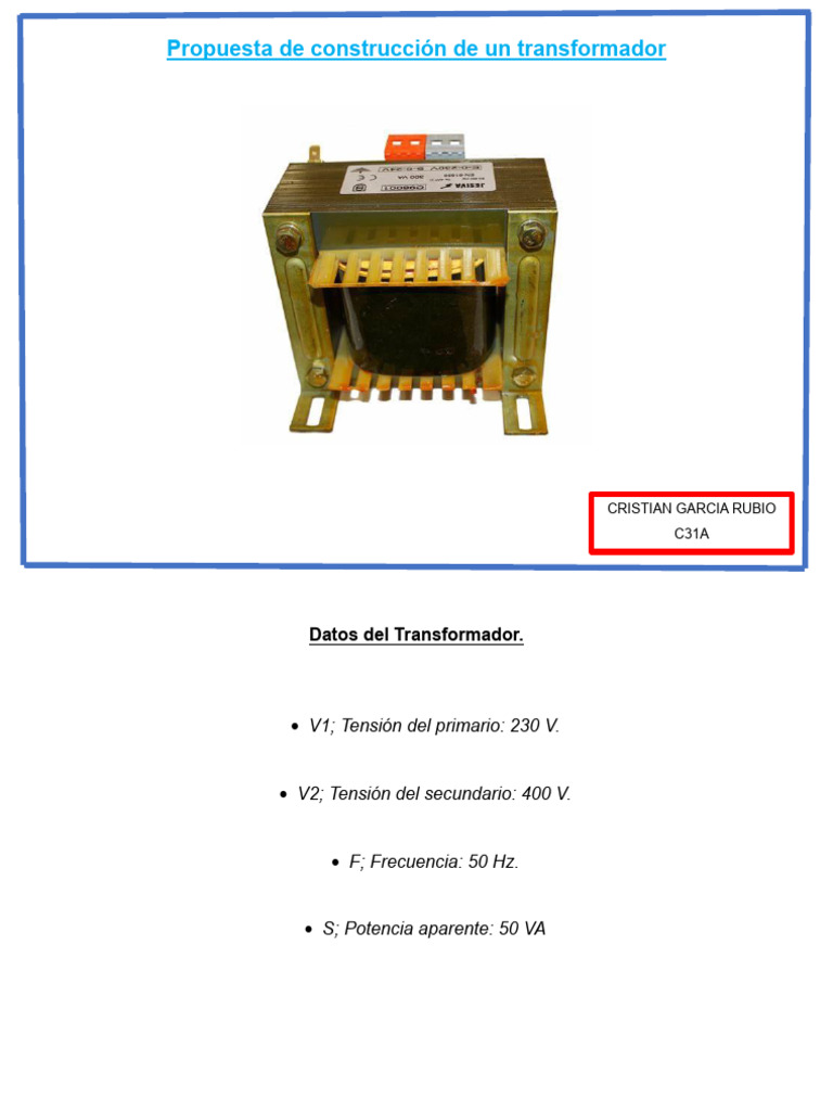 Propuesta de Construcción de Un Transformador | PDF | Transformador | Ingeniería Electrónica