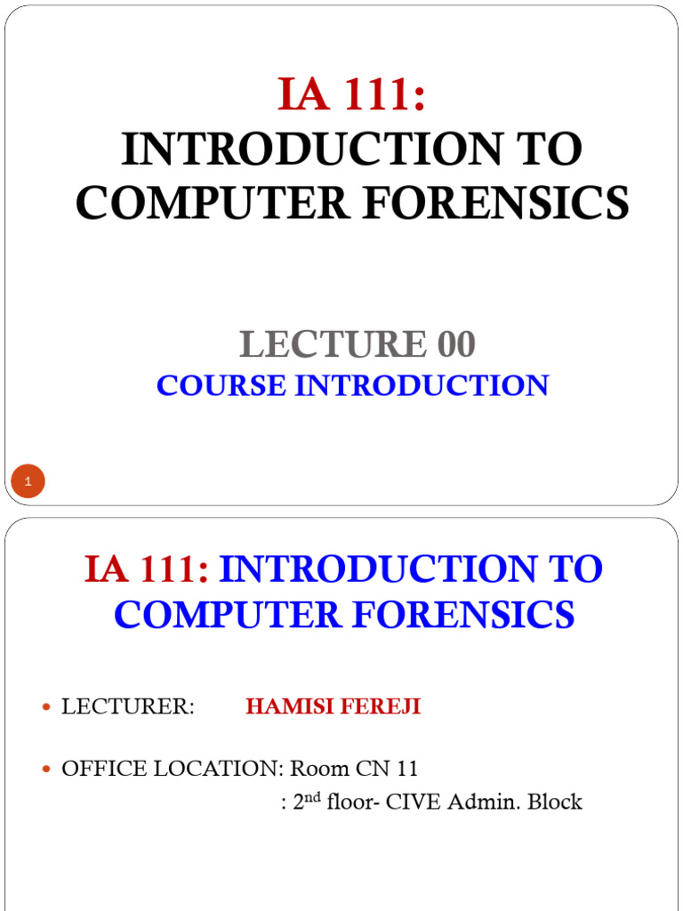 IA 111 Lecture 00 Year 2023-2024 | PDF | Computer Forensics | Forensic Science