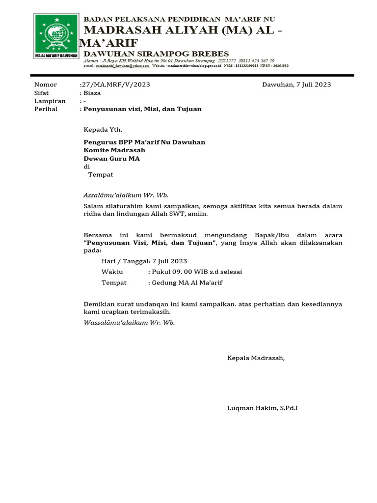 Undangan Penyusunan Visi Misi | PDF