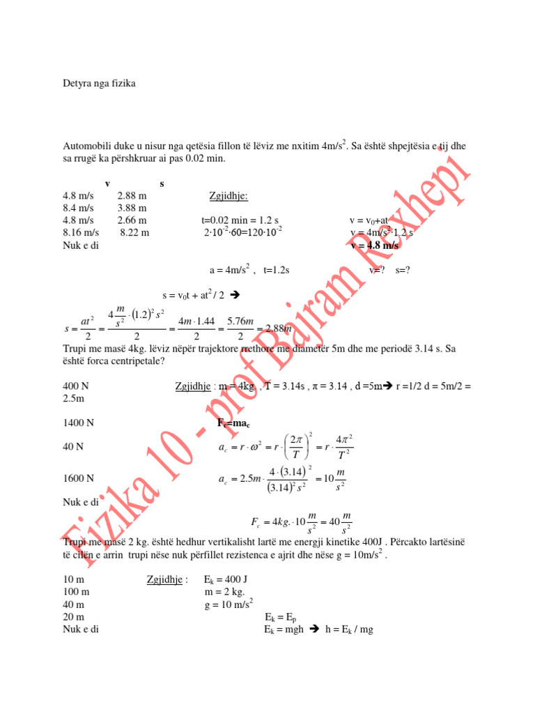1.detyra Mekanika 10 | PDF