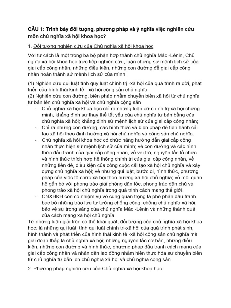 BÀI TẬP CHƯƠNG 1+2 CNKHXH | PDF