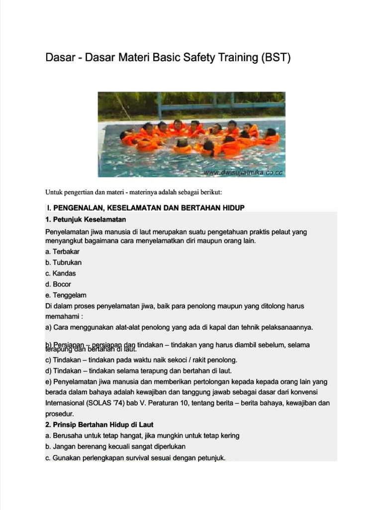Dasar - Dasar Dasar - Dasar Materi Basic Safety T Materi Basic Safety Training (BST) Raining ...