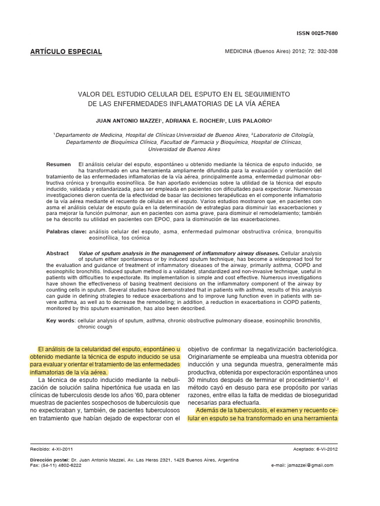 Eosinófilos en esputo y su análisis | PDF | Salud pública | Cuidado de ...