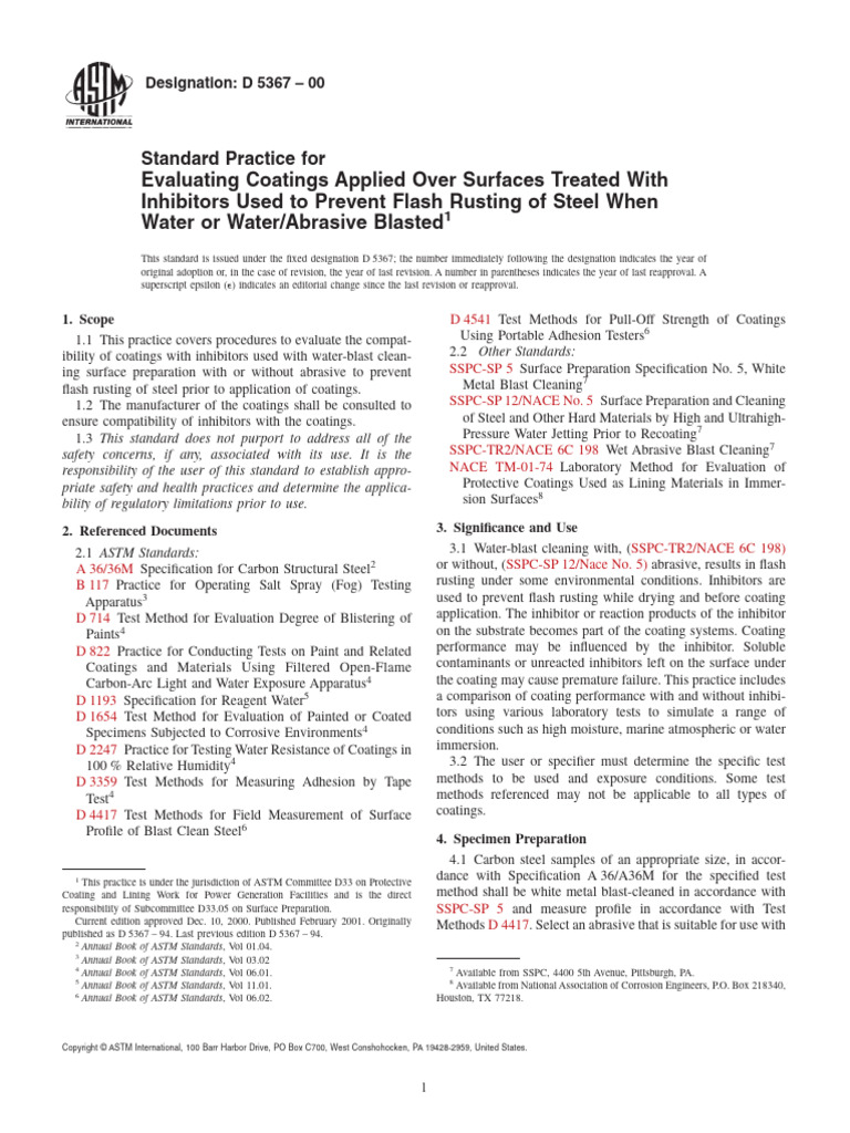 ASTM D5367 (Evaluation ... Surfaces Treated With Inhibitors) | PDF ...
