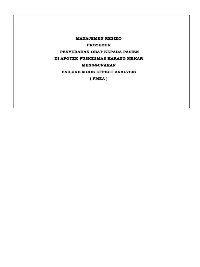 Fmea Apotek Puskesmas Karang Mekar Pdf