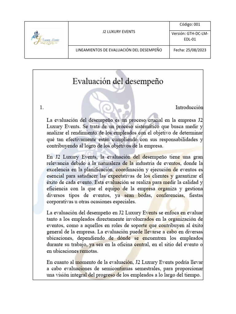 Evaluación del Desempeño en J2 Events | PDF | Evaluación | Business