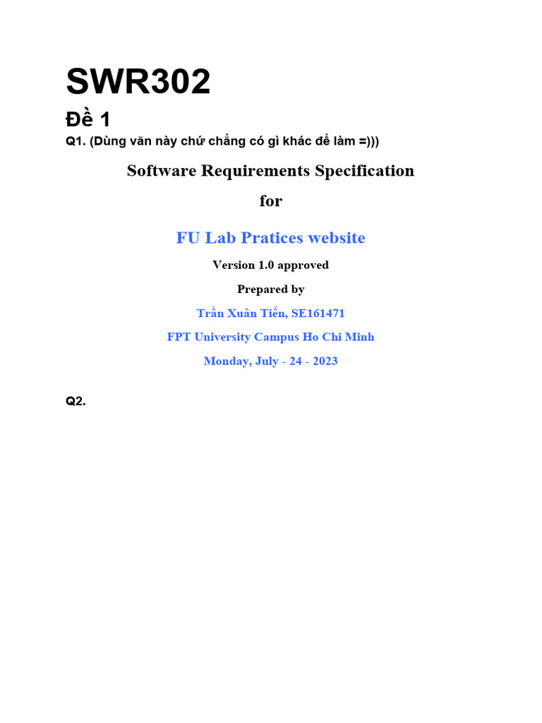 Software Requirements Specification For: FU Lab Pratices Website | PDF ...