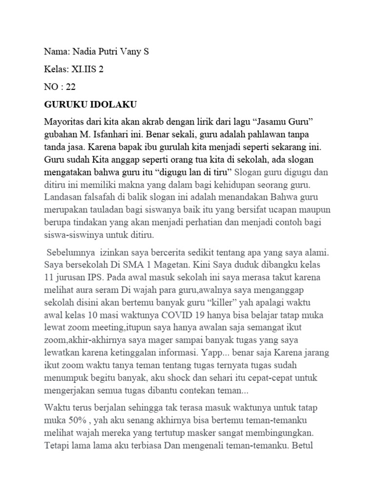 Guruku Idolaku Nadia Putri XI - Iis 2 | PDF