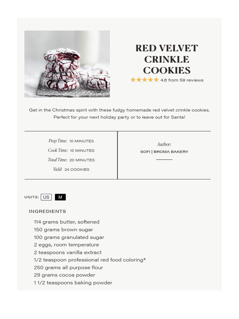 Red Velvet Crinkle Cookies - Broma Bakery 2 | PDF | Teaspoon | Baking