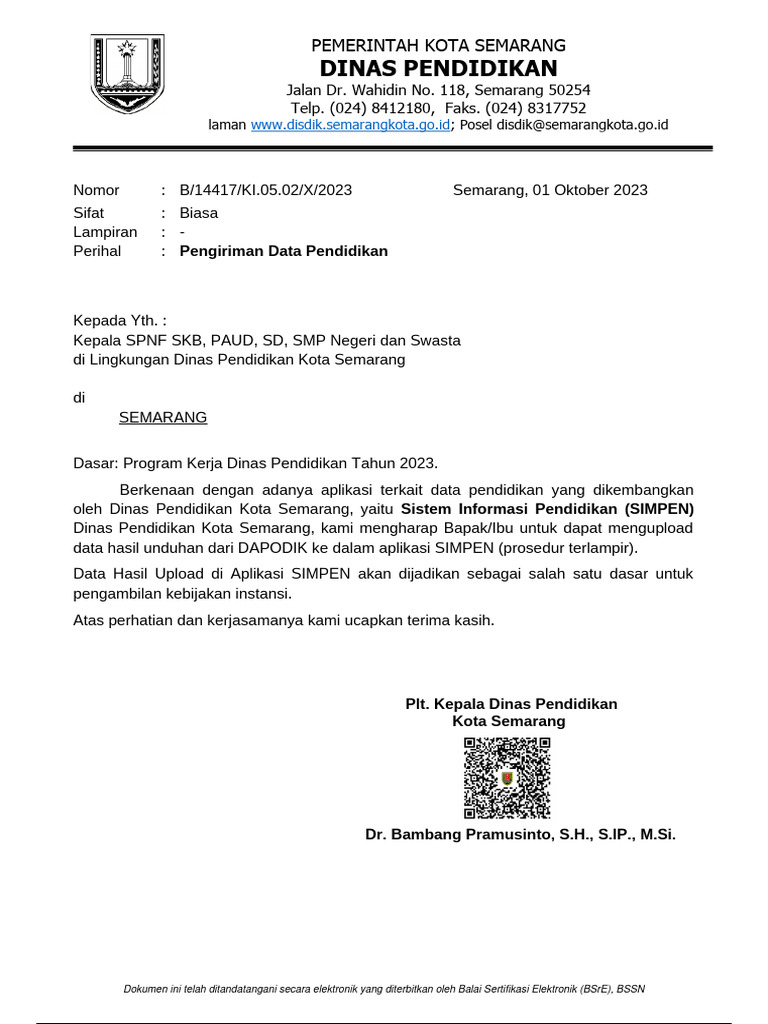 Surat Data Pendidikan Simpen | PDF