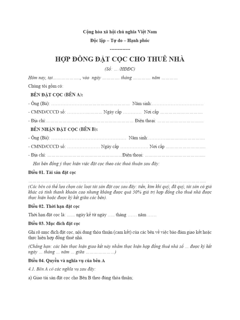 Mau HD Dat Coc Thue Nha | PDF