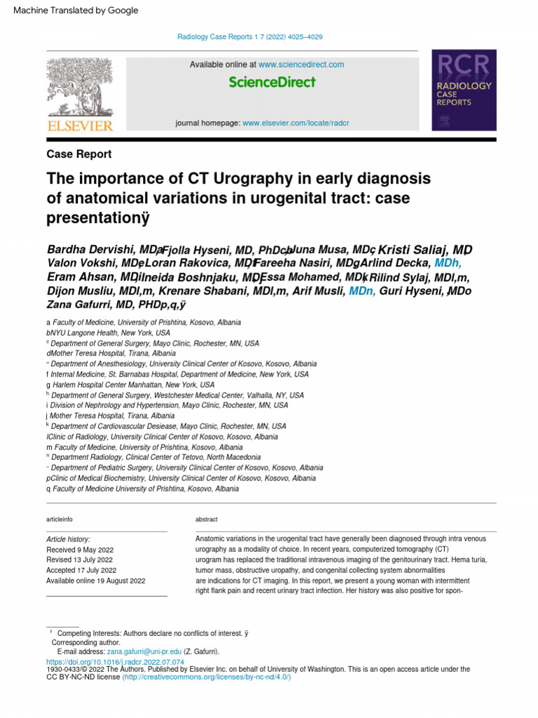 La Importancia de La Urografía Por TC en El Diagnóstico Precoz de Variaciones Anatómicas Del ...
