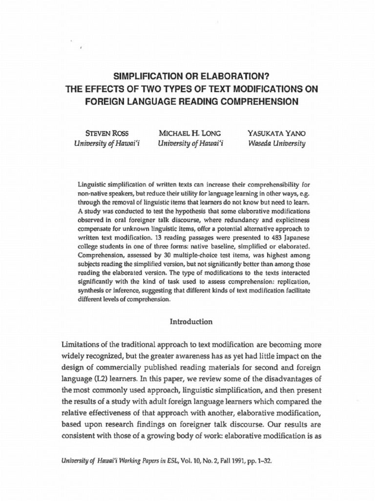 Text Modifications in Language Learning | PDF | Reading Comprehension ...