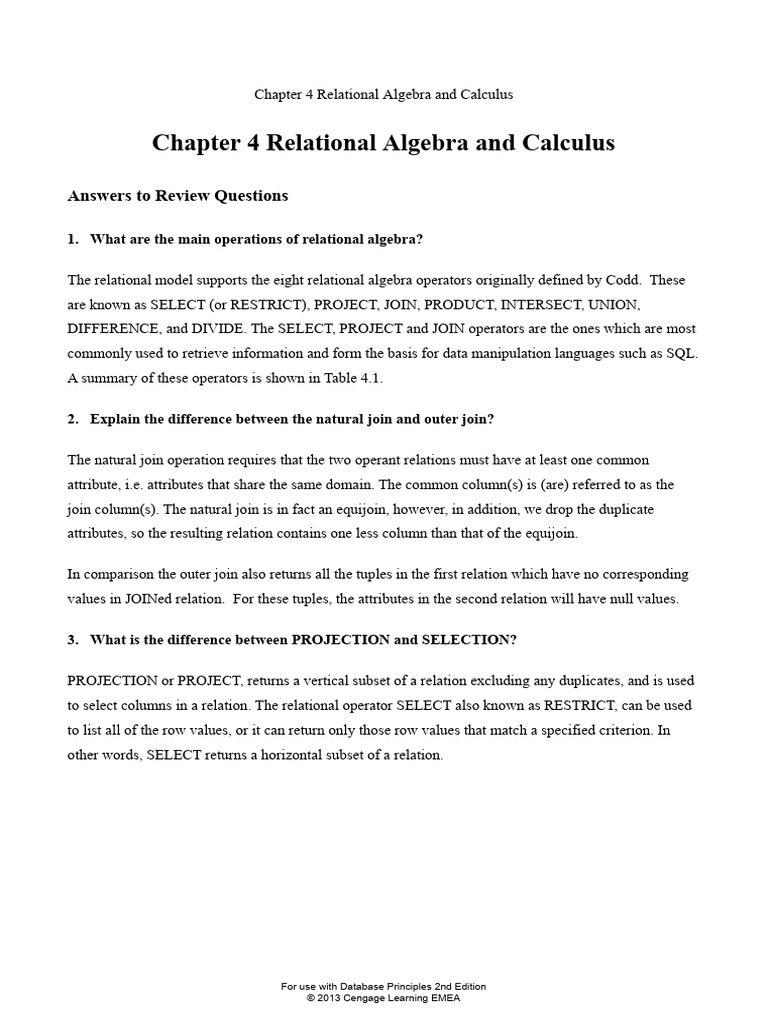 IM Ch04 Relational Algebra Calculus IntEd Solutions | PDF | Relational Model | Relational Database