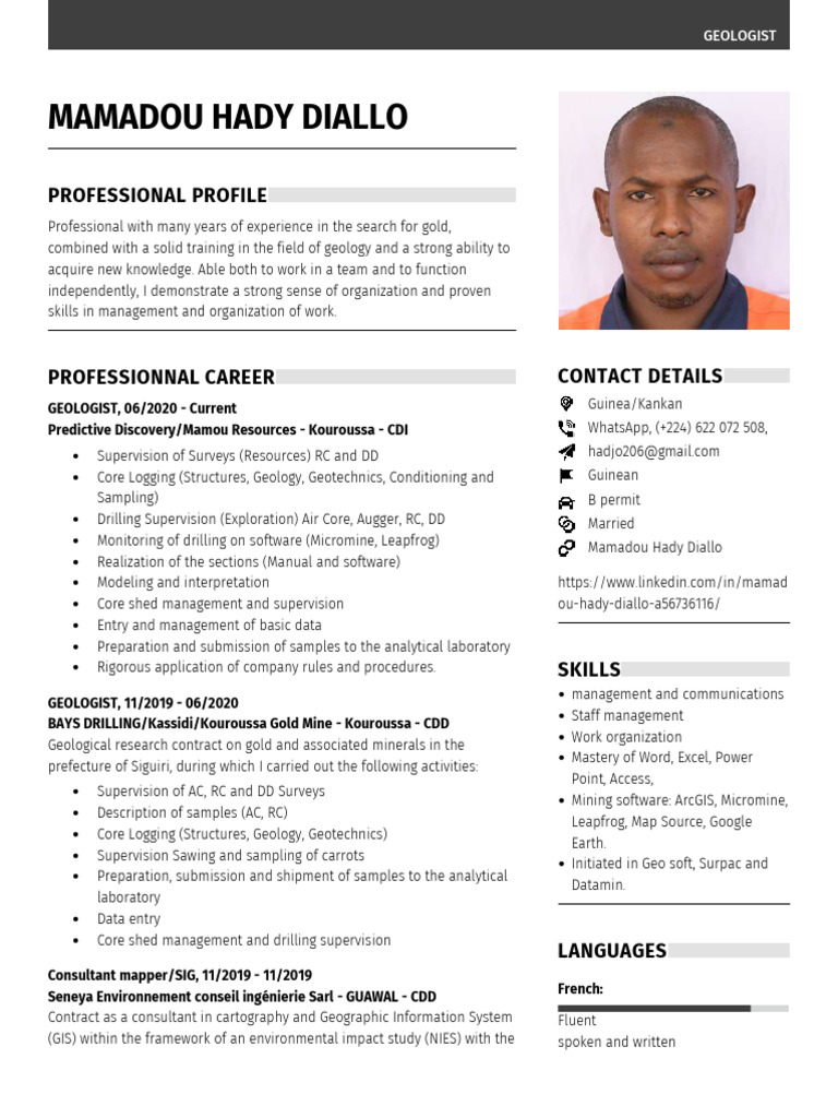 Mamadouhady Diallo CV English | PDF | Geographic Information System | Geology