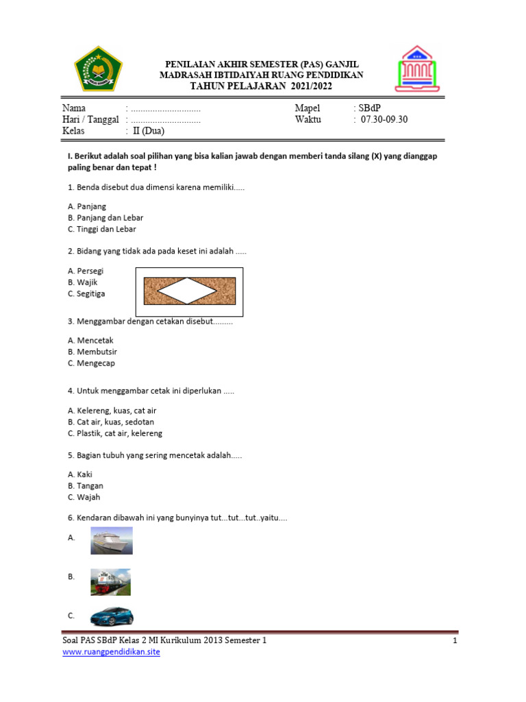 SOAL PAS SBDP KELAS 2 SEM 1 | PDF