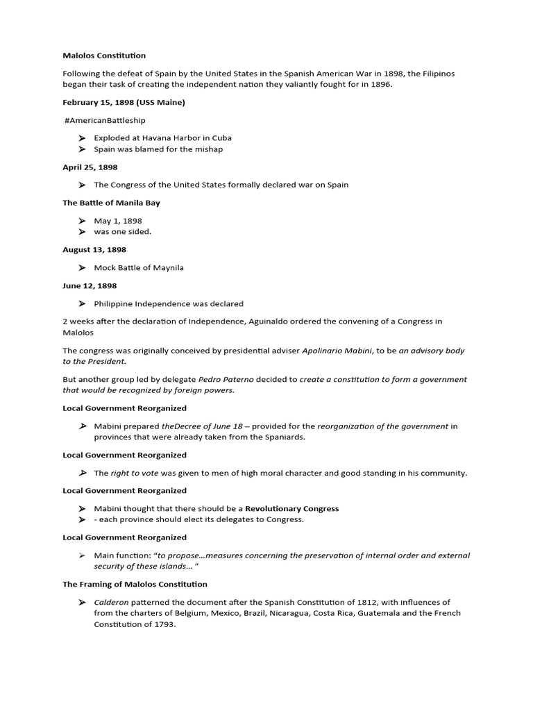 Malolos Constitution Reviewer | PDF | President Of The Philippines ...