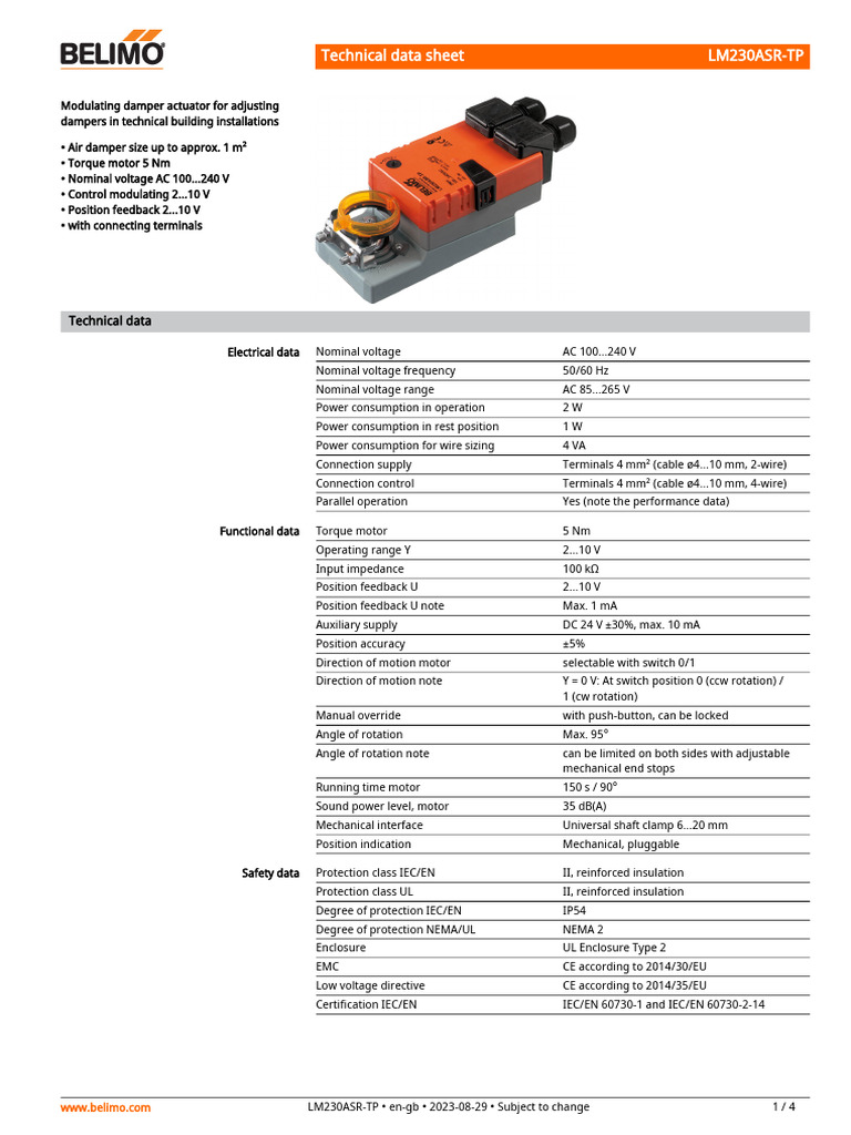 Belimo LM230ASR-TP Datasheet En-Gb | PDF | Switch | Electric Motor