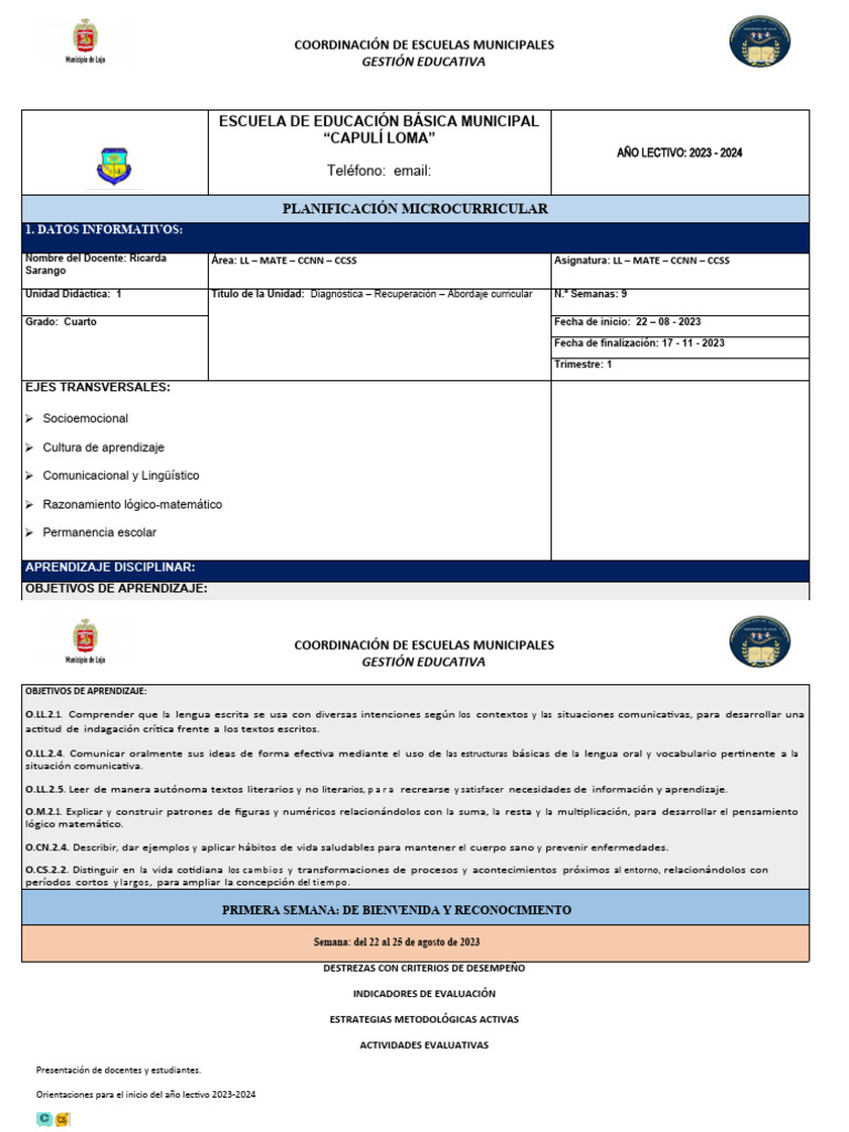 PLANIFICACIÓNGrado Cuarto 2023 - 2024 1r Trimestre | PDF | Aprendizaje | Evaluación