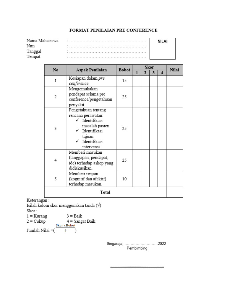Format Penilaian Mahasiswa Keperawatan | PDF