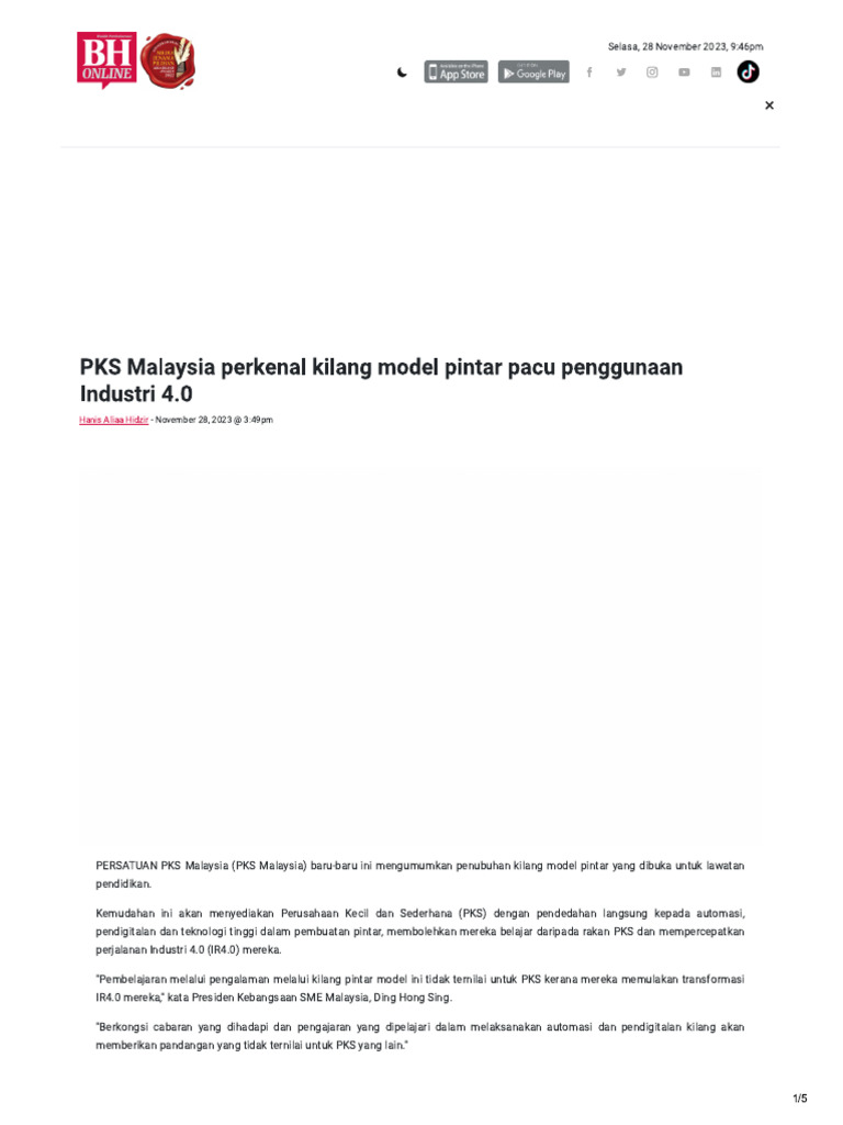 PKS Malaysia Perkenal Kilang Model Pintar Pacu Penggunaan Industri 4 | PDF