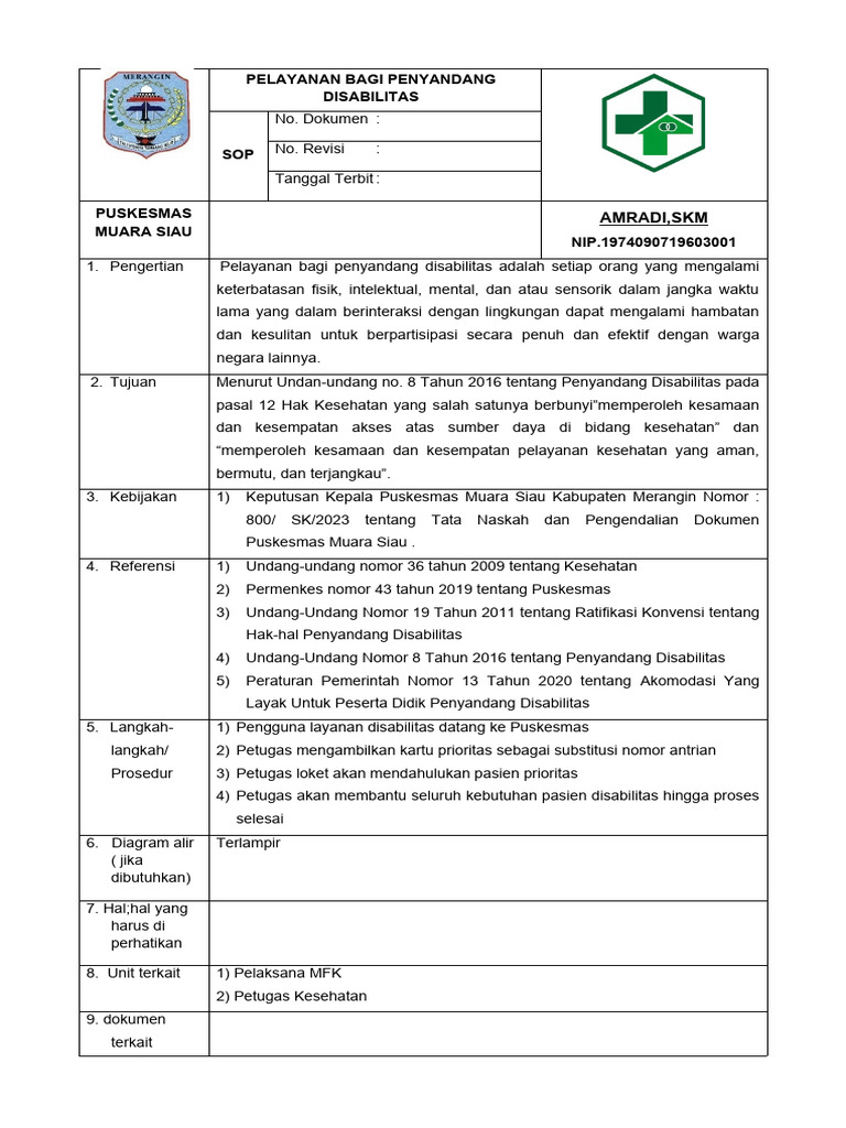 Sop Pelayanan Disabilitas | PDF