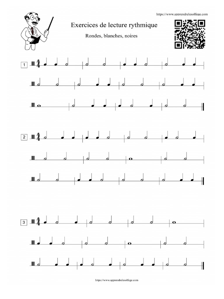 Exercices Lecture Rythmes Rondes Noires Blanches 3 | PDF