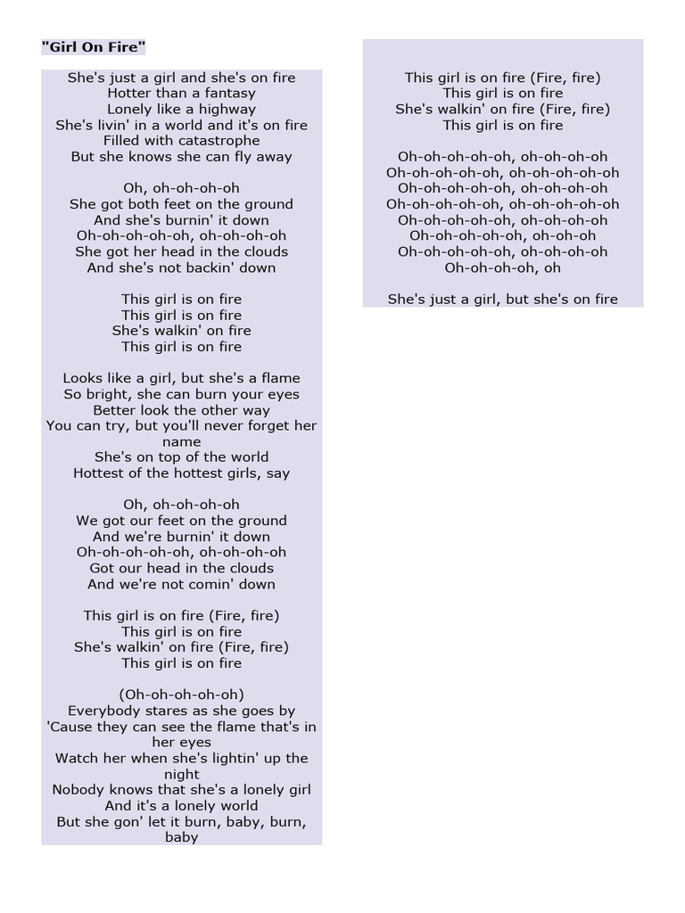 Girl on Fire Lyrics by Alicia Keys | PDF
