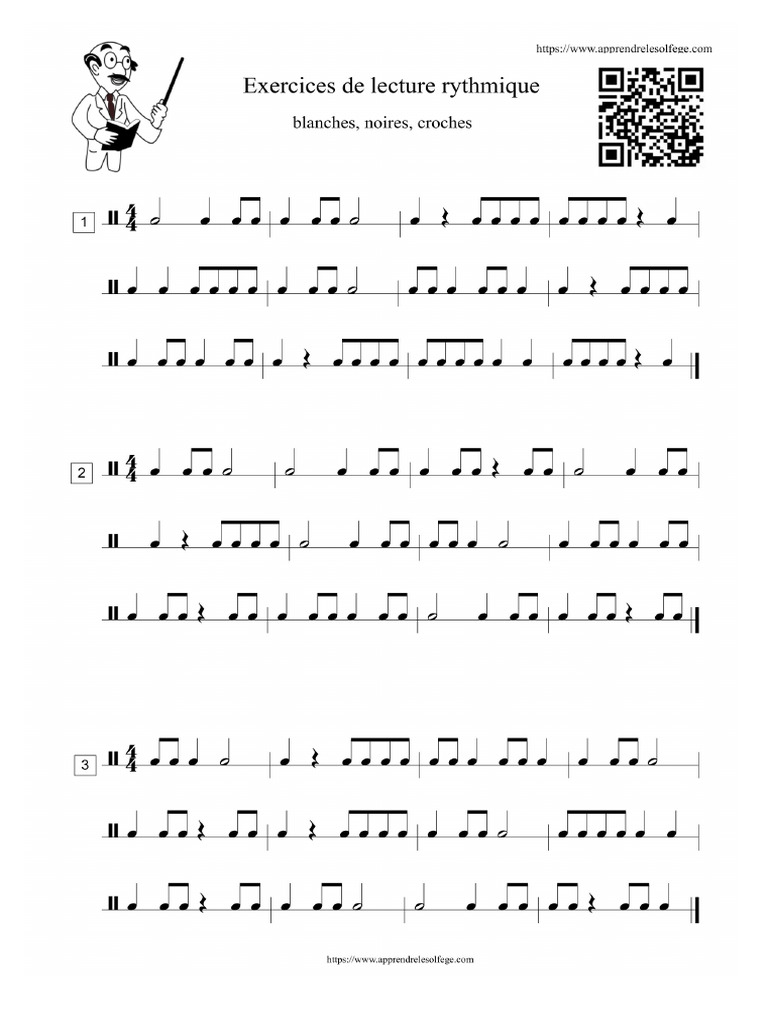 Exercices Lecture Rythmes Noires Blanches Croches 9 | PDF