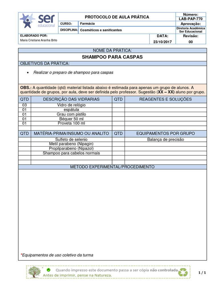 Lab-Pap-770 - Shampoo para Caspas | PDF | Bem-estar