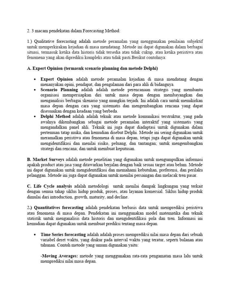 3 Macam Pendekatan Dalam Forecasting Method Pdf