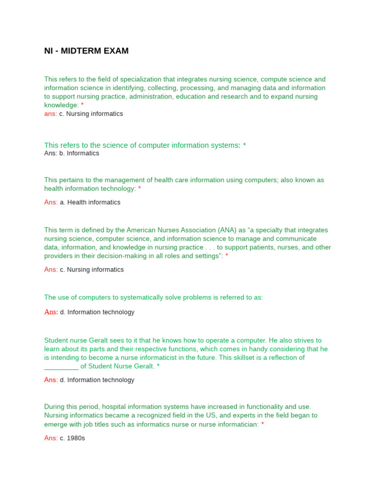 Ni Exm Reviewer | PDF | Health Informatics | Nursing