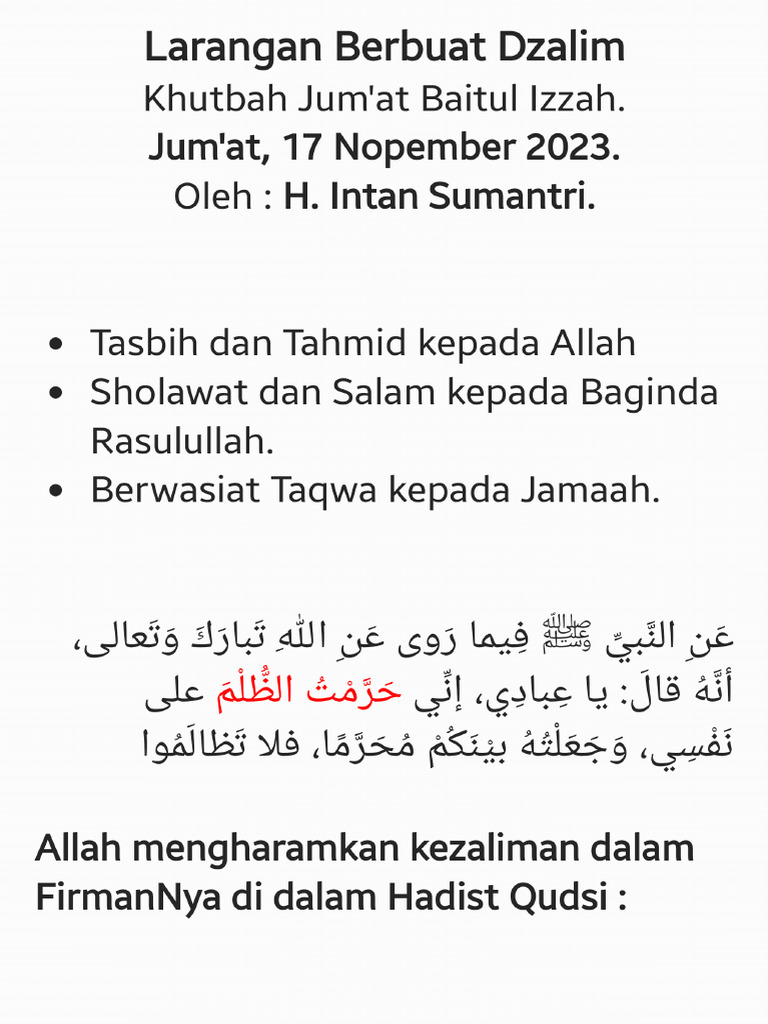 Larangan Berbuat Dzalim | PDF