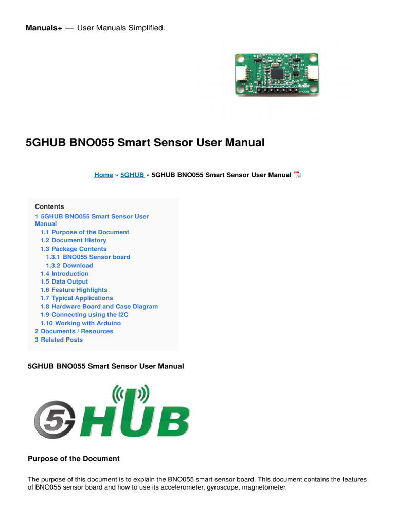 Bno055 Smart Sensor Manual | PDF | Arduino | Rotation Around A Fixed Axis