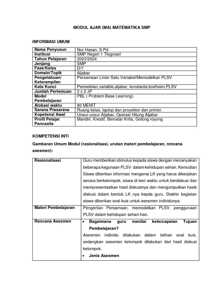 Modul Ajar Nur Hasan | PDF