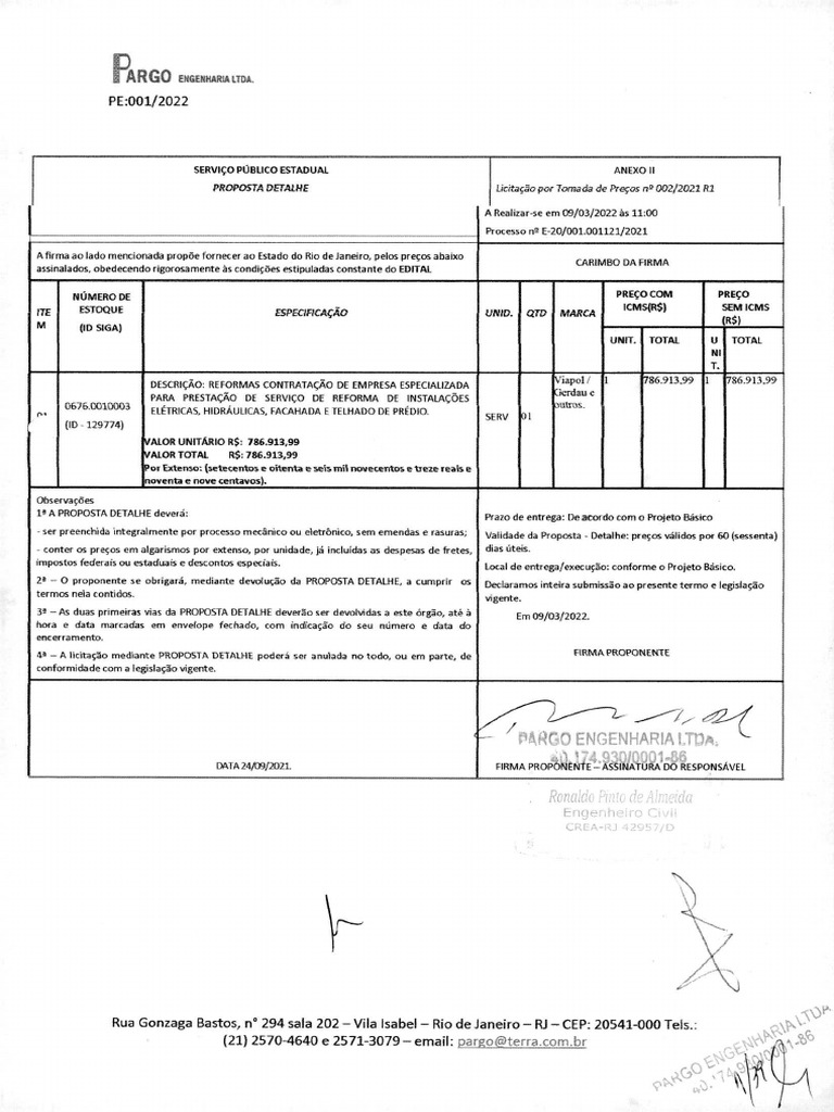 Planilha Modelo - Codigo Emop | Download grátis PDF | Materiais