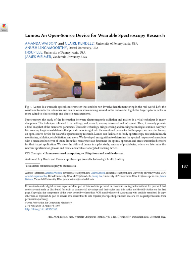 Lumos: An Open-Source Device For Wearable Spectroscopy Research | PDF | Spectroscopy | Emission ...