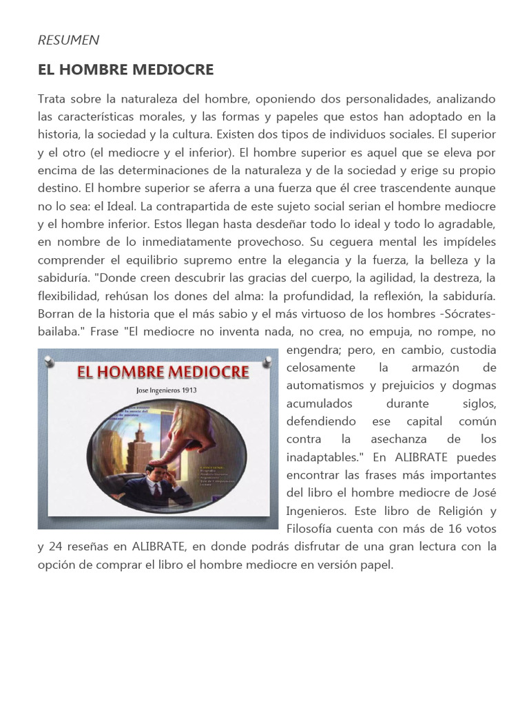 Resumen El Hombre Mediocre | PDF