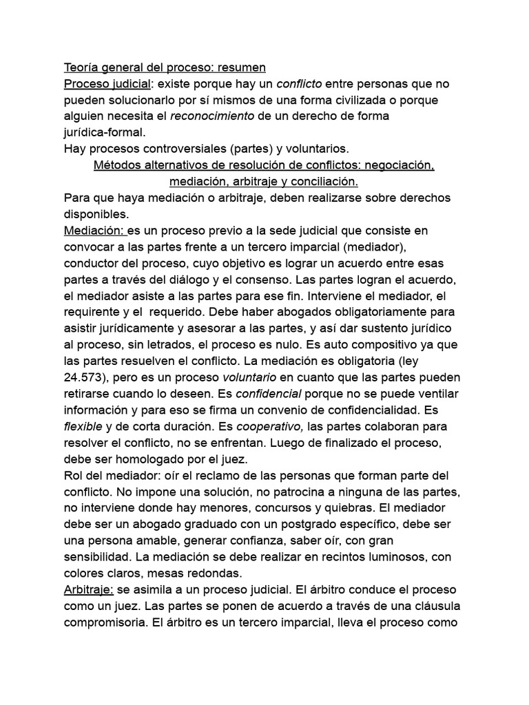 Teoría General Del Proceso - Resumen | PDF | Mediación | Ley procesal